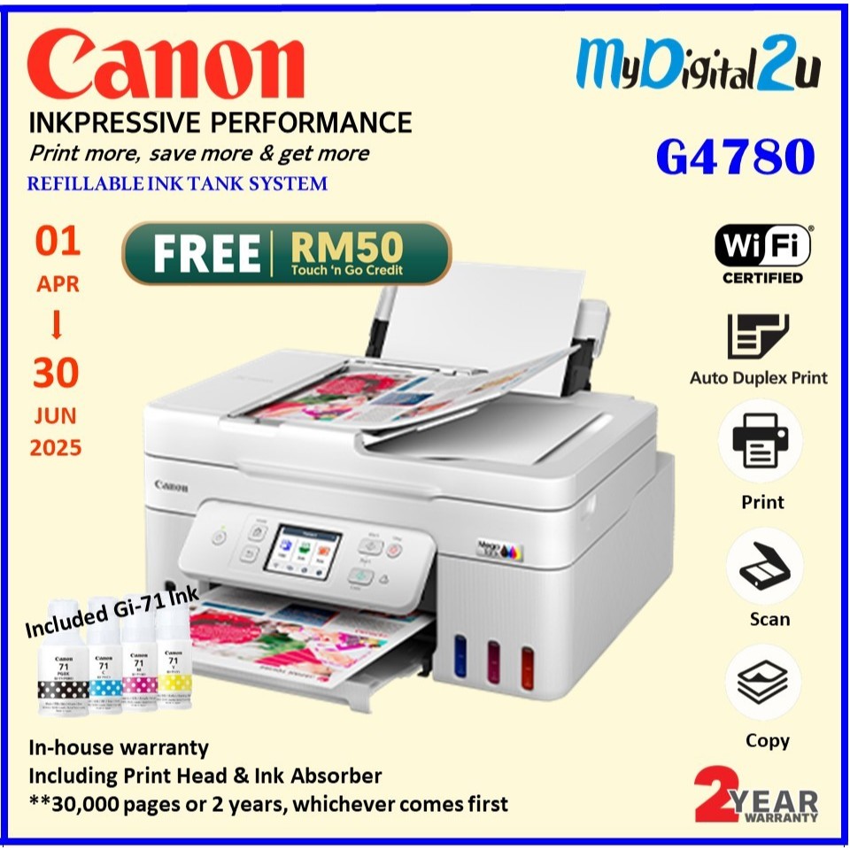 Canon PIXMA G4780 MegaTank Wireless All-In-One Printer(Print/Scan/Copy ...