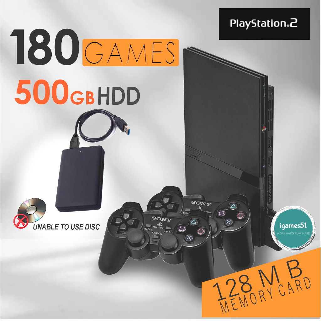 PS2 FMCB FULL SET + 180 GAMES + 500GB HDD + 2 CONTROLLER + 64MB MEMORY ...