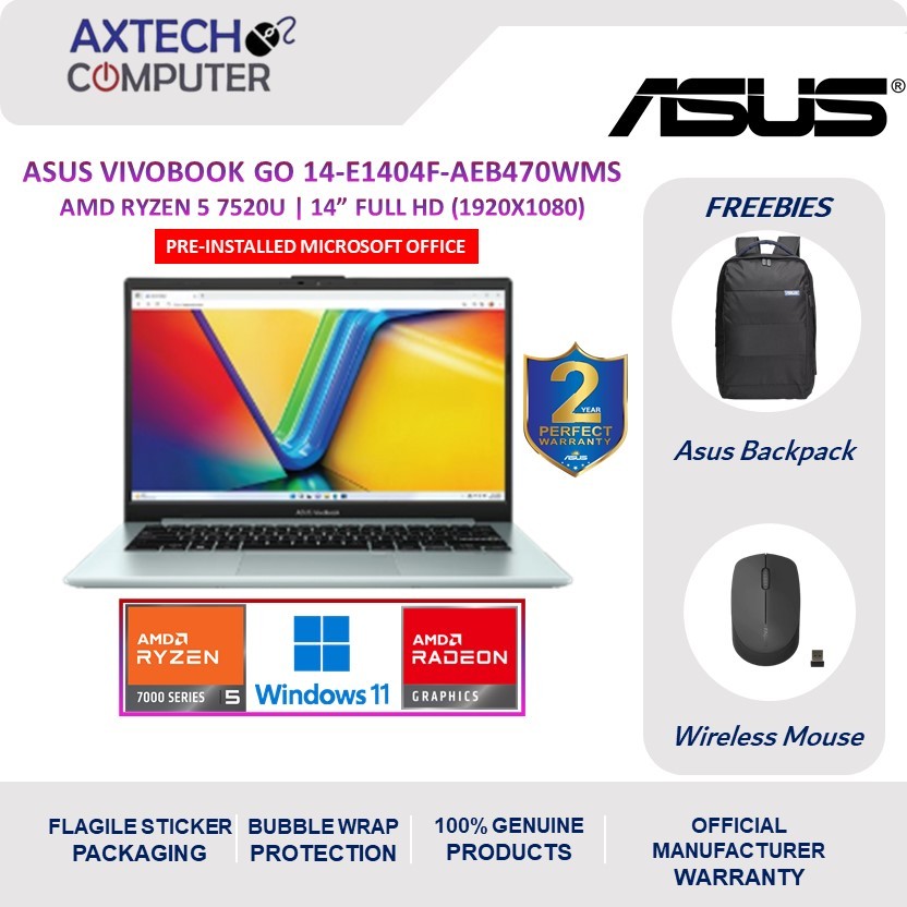 Asus VivoBook Go 14 E1404F-AEB470WMS 14'' FHD Laptop Grey Green ( Ryzen ...
