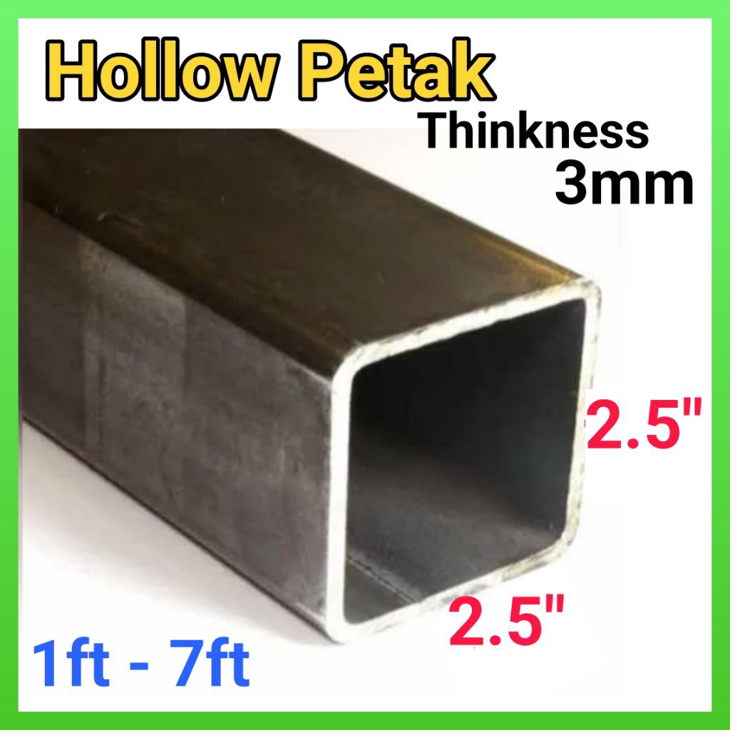 2.5"x2.5"(Thickness 3mm) Hollow Mild Steel (1ft - 7ft) (BP1) | Shopee ...