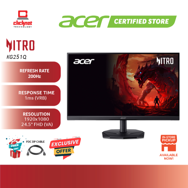ACER NITRO KG251Q X0BMIIPX 24.5" FHD 200Hz VA GAMING MONITOR -BLACK ...