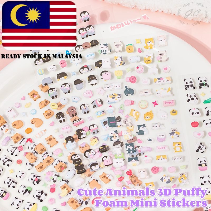 Kawaii Cute Animals 3D Puffy Foam Mini Stickers DIY Decorations Journal ...