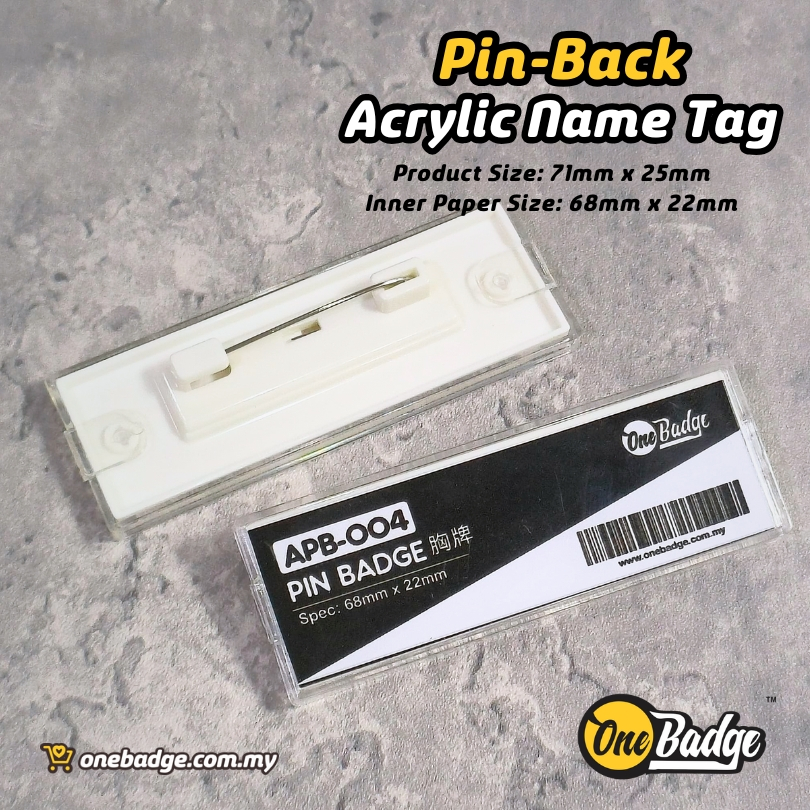 Tag Nama Akrilik Jenis Pin- 68mm x 22mm | Pin Back Reusable Name Badge ...