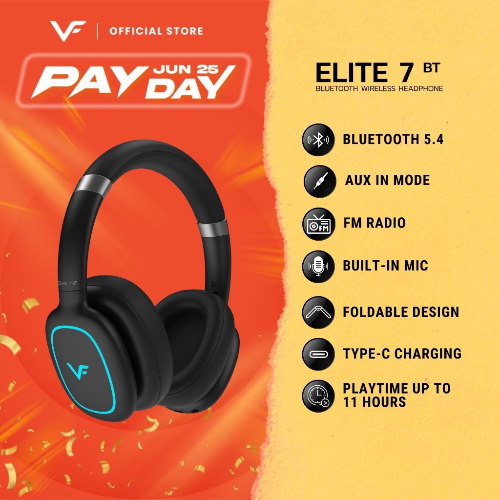 Vinnfier VF Elite 7 FM Radio Bluetooth Headphone Wireless Headphone ...
