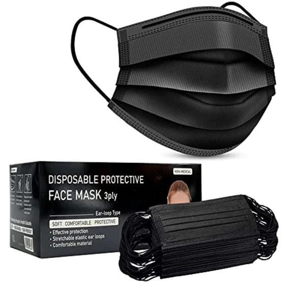 Full Black Color 3ply Disposable Face Mask (Non-Medical) 50pcs | Shopee ...