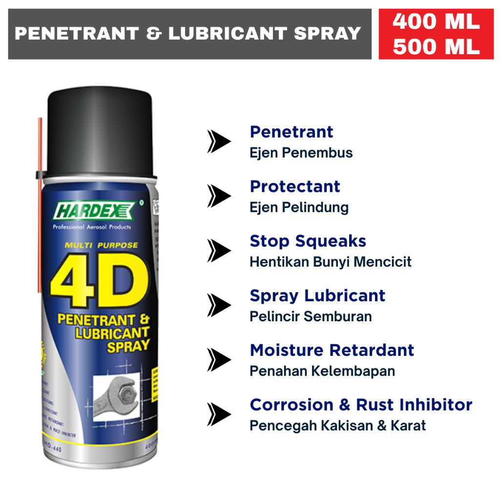 Hardex 4D Penetrant & Lubricant Spray | Anti-Rust, Stop Squeaks, Multi ...