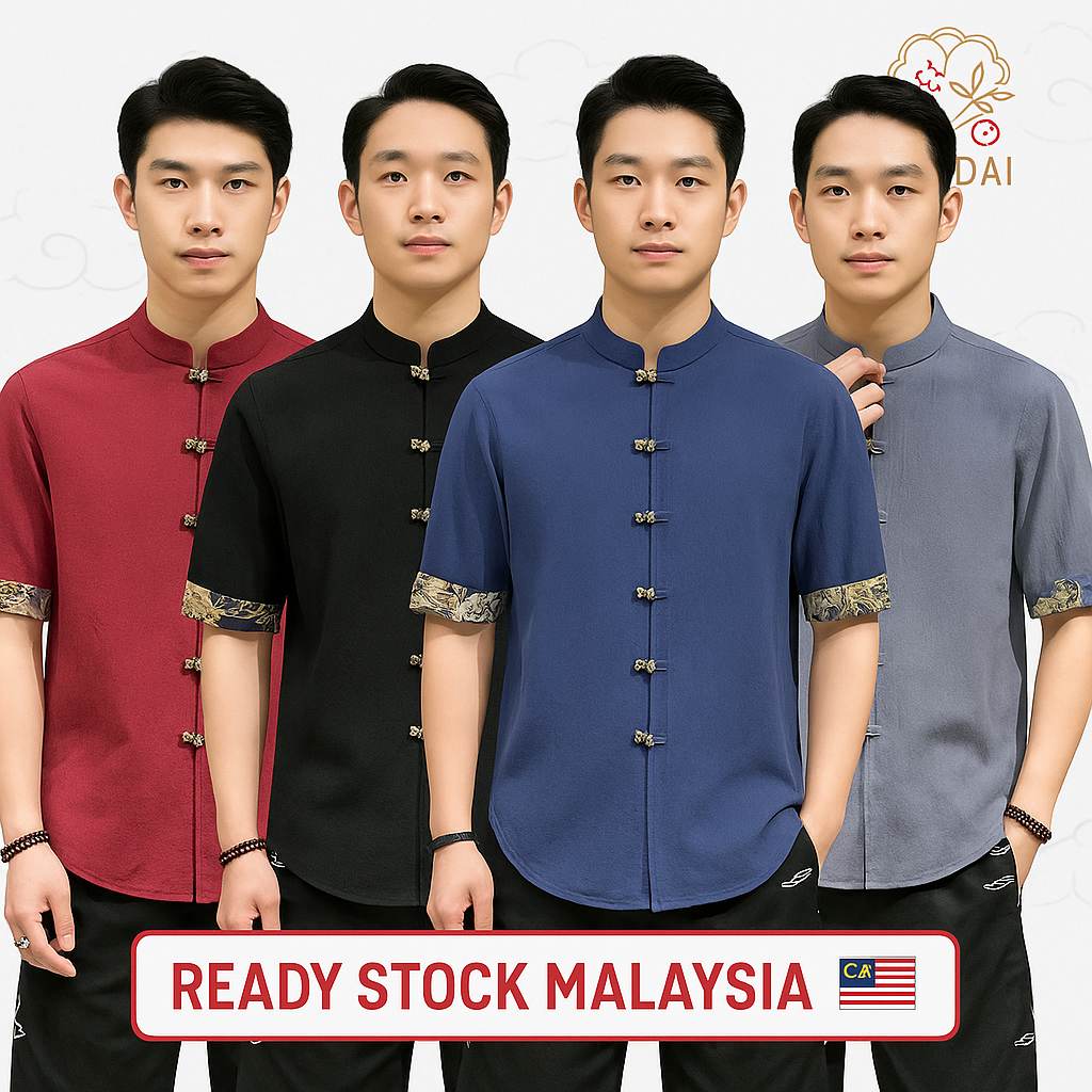 daidai (Ready Stock) Chinese Asbestos-linen Short Sleeve Shirt CNY Men ...