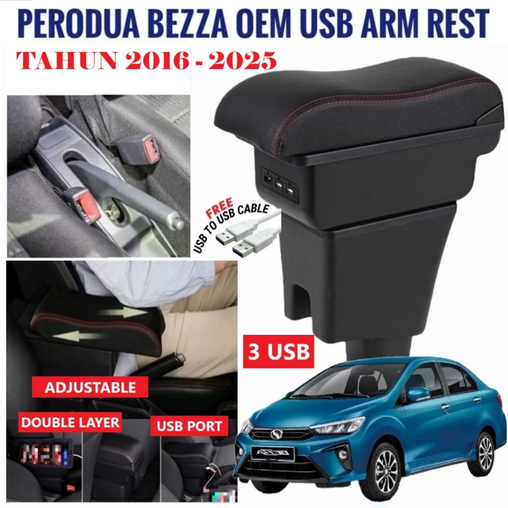 Car Armrest Bezza USB Port Arm Rest Storage Box Console Cushion Seat ...