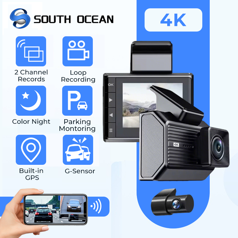 【Lowest Price】South Ocean A670 2.4" LCD Screen WiFi GPS 4K Dual Lens ...