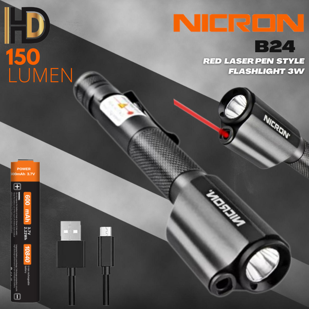 NICRON B24 Rechargeable Pen Type Laser Flash Light / 150 Lumen / 1 Year ...