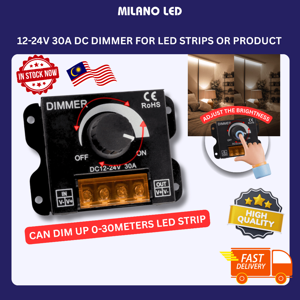 DC 12V-24V 30A LED Dimmer Switch Full Power High Quality Controller for ...