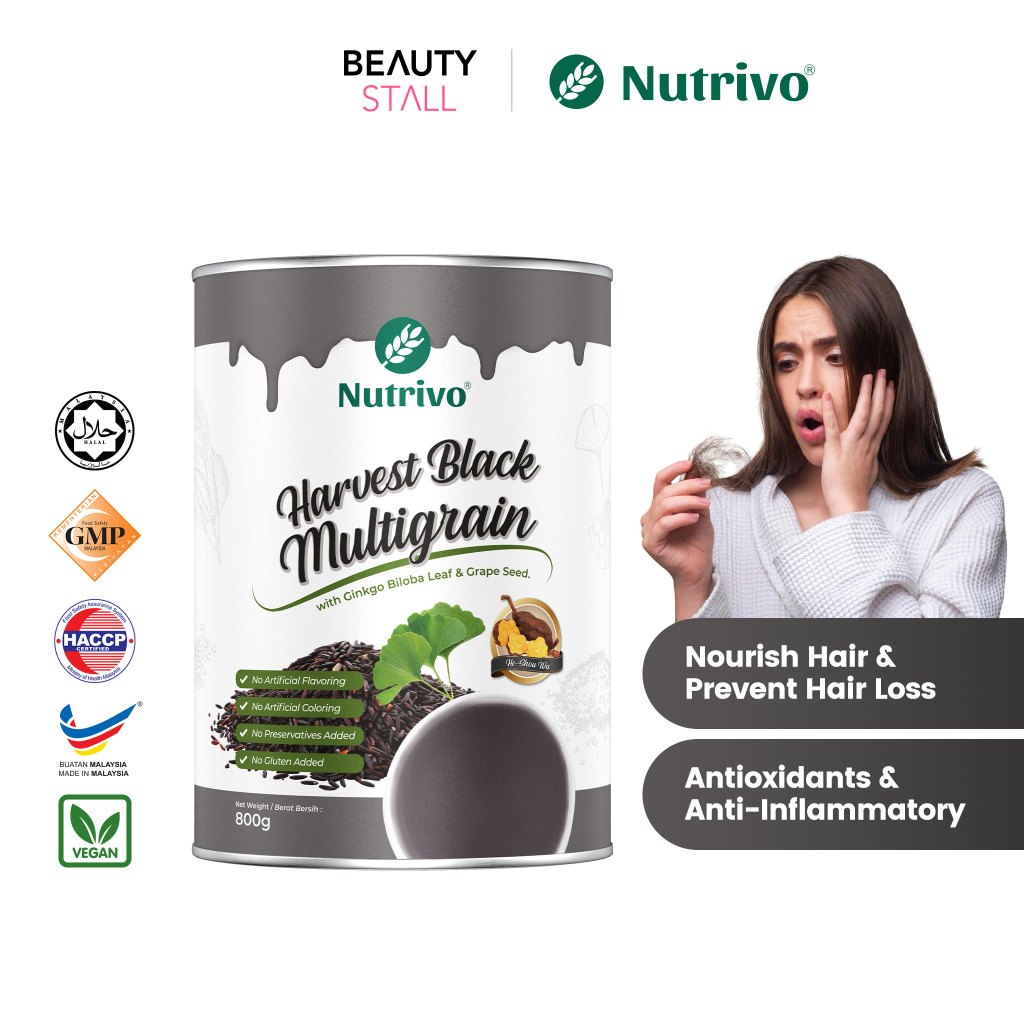 Nutrivo Harvest Black Multigrain 800g | Ginkgo Biloba Leaf & Grape Seed Drink Breakfast HALAL ...