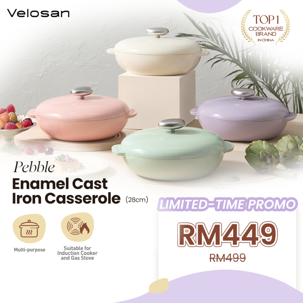 Velosan Pebble Series Enamel Cast Iron Casserole (28cm/3.2L) | Shopee ...