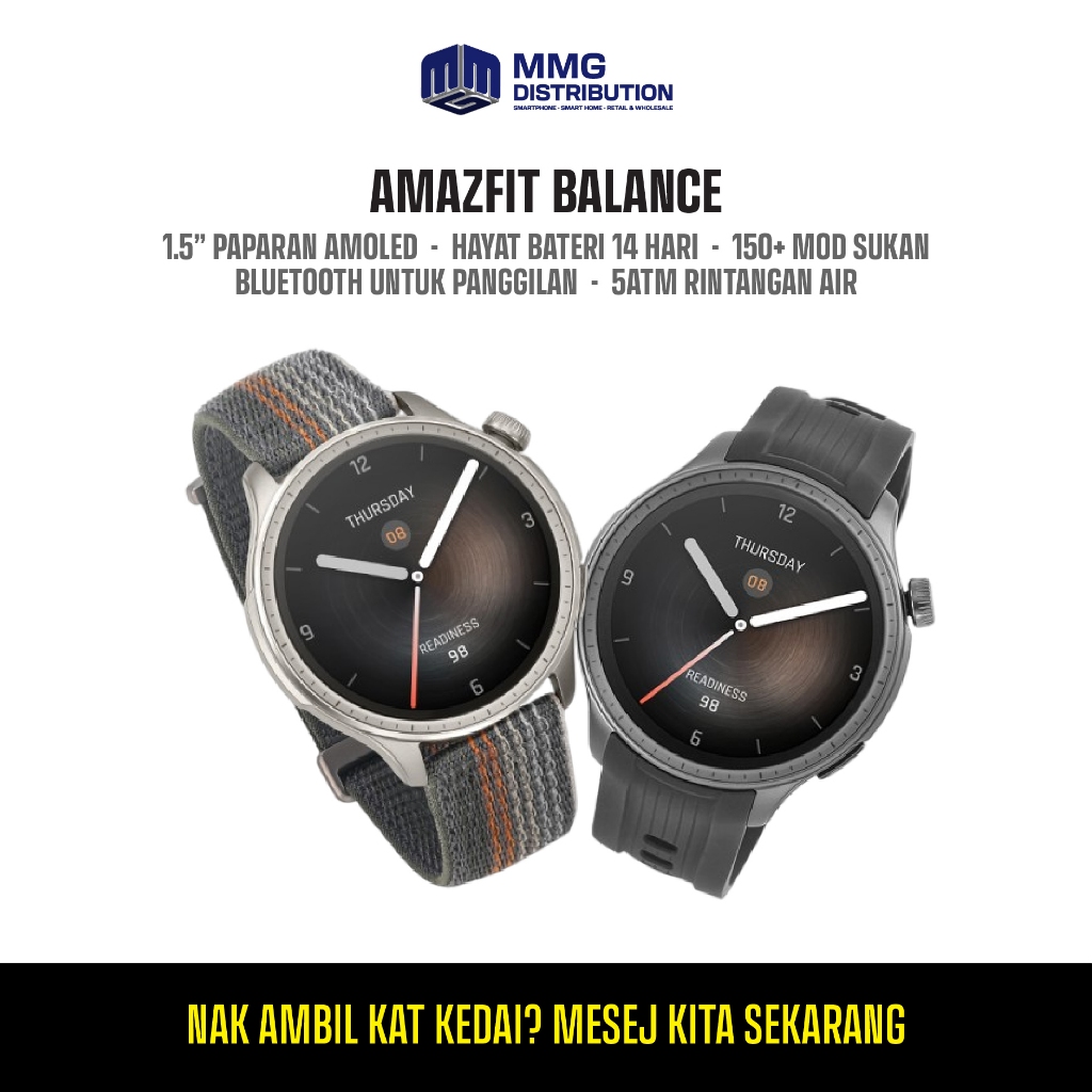 Amazfit Balance - 46mm Jam Tangan 1.5" Paparan AMOLED 5ATM Dual-Band ...