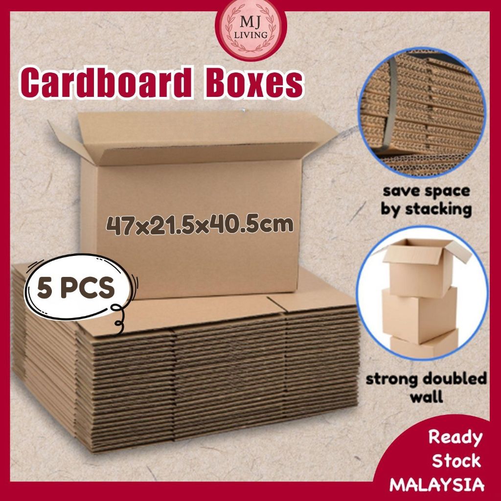 5 PCS Kotak Kadbod Corrugated Shipping Boxes Double Wall Large Strong ...