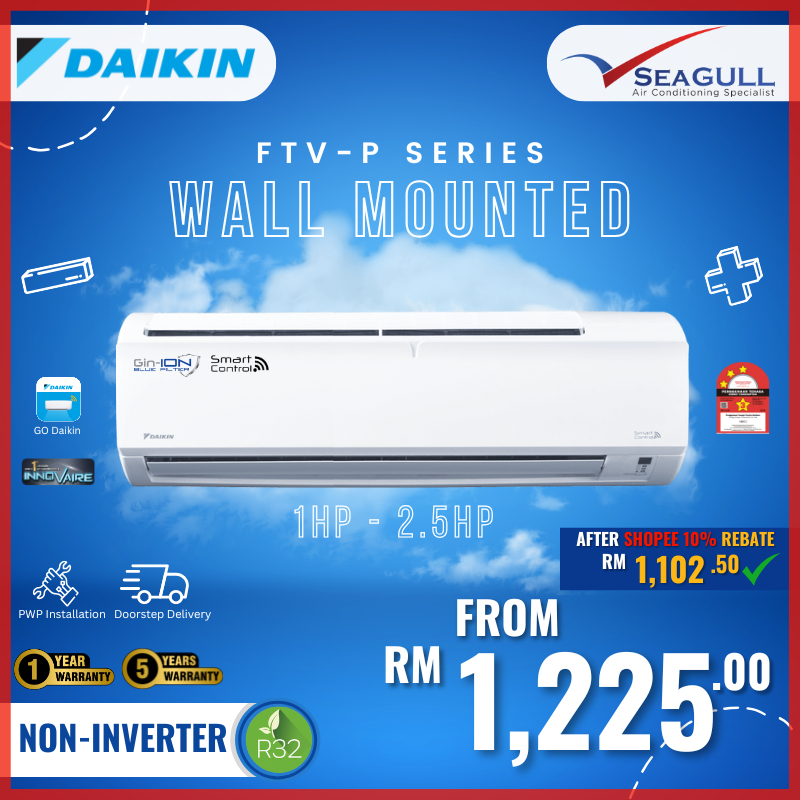 (WI-FI)(GIN-ION) Daikin R32 FTV Series Wall Mounted Non-Inverter 1.0HP ...