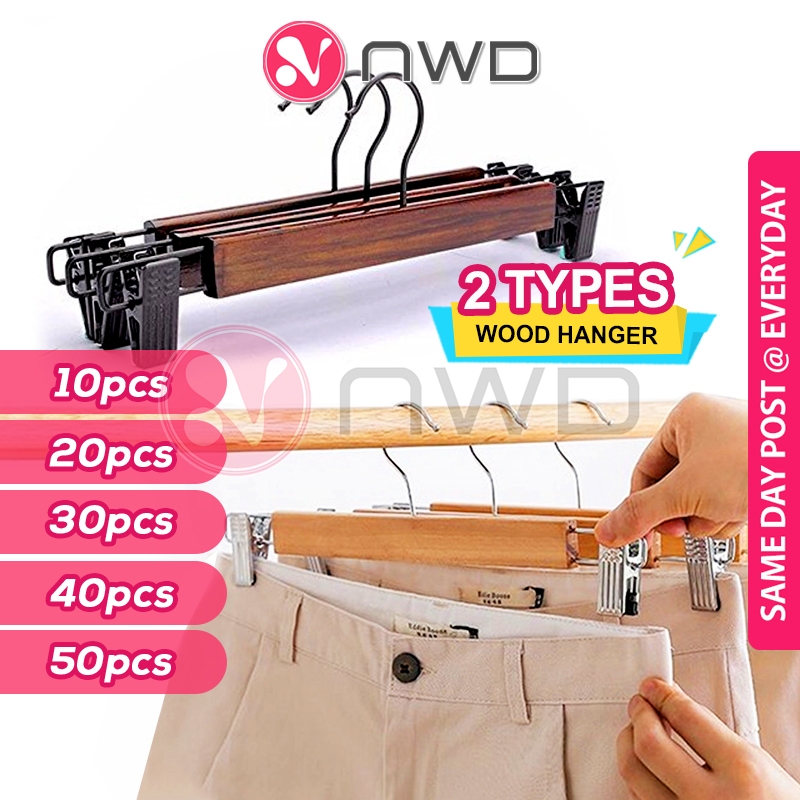 𝗣𝗢𝗪𝗘𝗥 𝗚𝗥𝗜𝗣 》10/20/30/40/50pcs Premium Wood Pant Hanger Clip Wooden ...