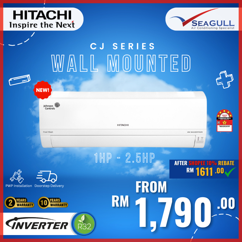 Hitachi Johnson Controls Wall Mounted Inverter CJ Series R32 1.0HP-2 ...