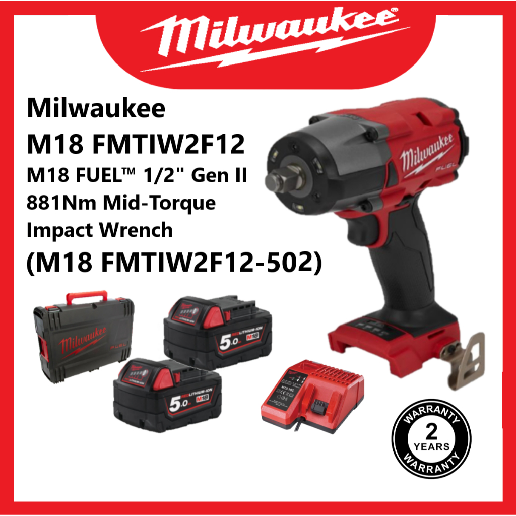 Milwaukee M18 FMTIW2F12 Fuel 1/2" Mid Torque Impact Wrench 5.0ah ...