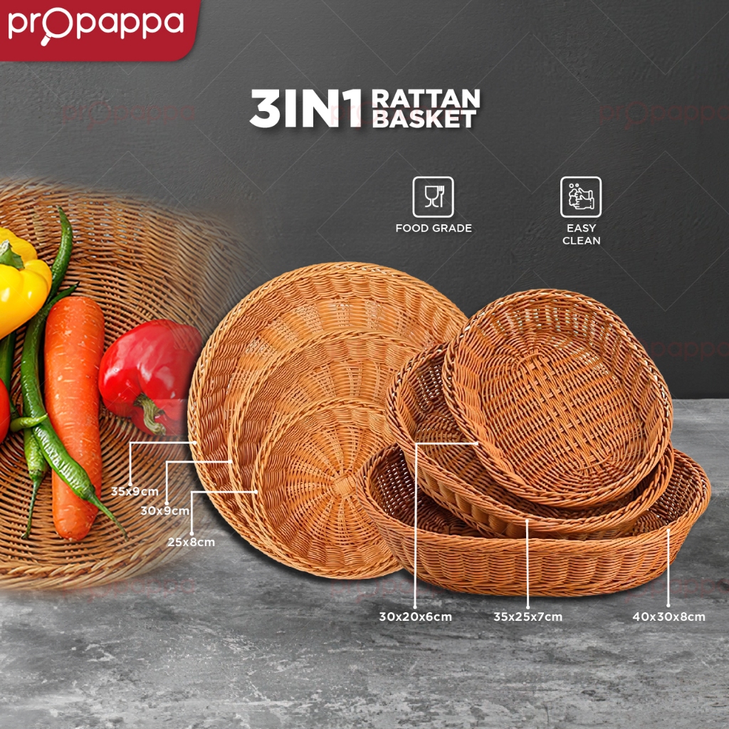 Propappa - 3-in-1 Polypropylene Rattan Storage Basket | Bakul Rotan ...