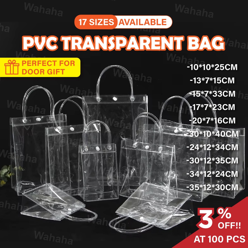 PVC Tote Bag Transparent Shopping Bag Button Handbag Packaging Bag Gift ...