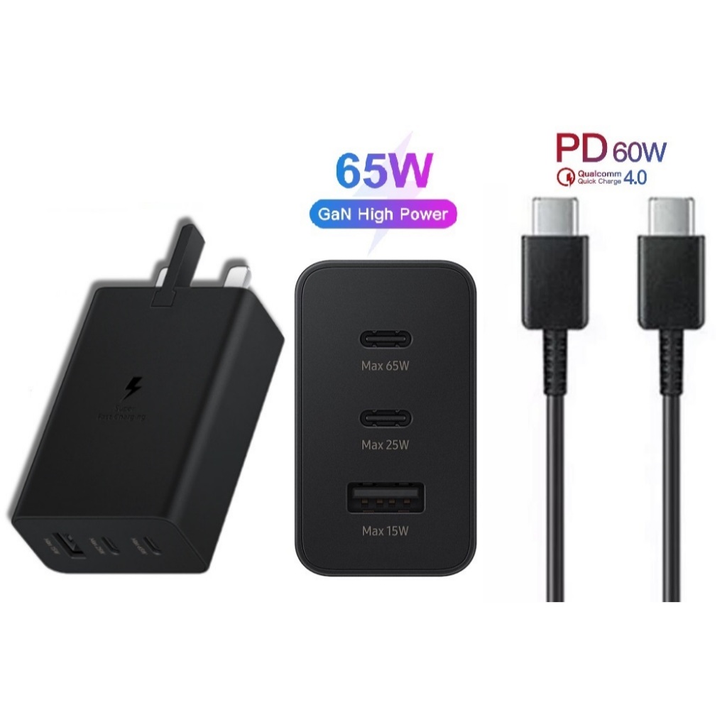 65w Fast Charger For Samsung 3 USB Max 65w Adapter With Type-C To Type ...