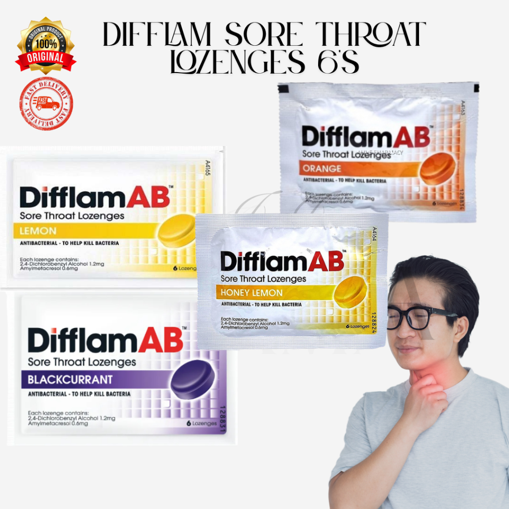 DIFFLAM AB SORE THROAT LOZENGES 6'S - HONEY LEMON / LEMON ...