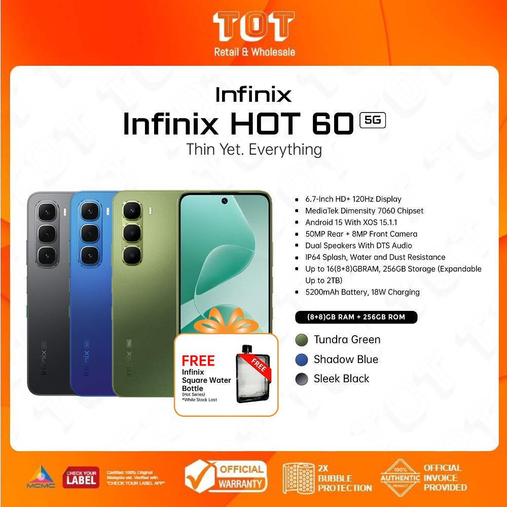 INFINIX HOT 60 5G (8GB up to 16GB+256GB) 6.7" HD+ Display l Mediatek ...