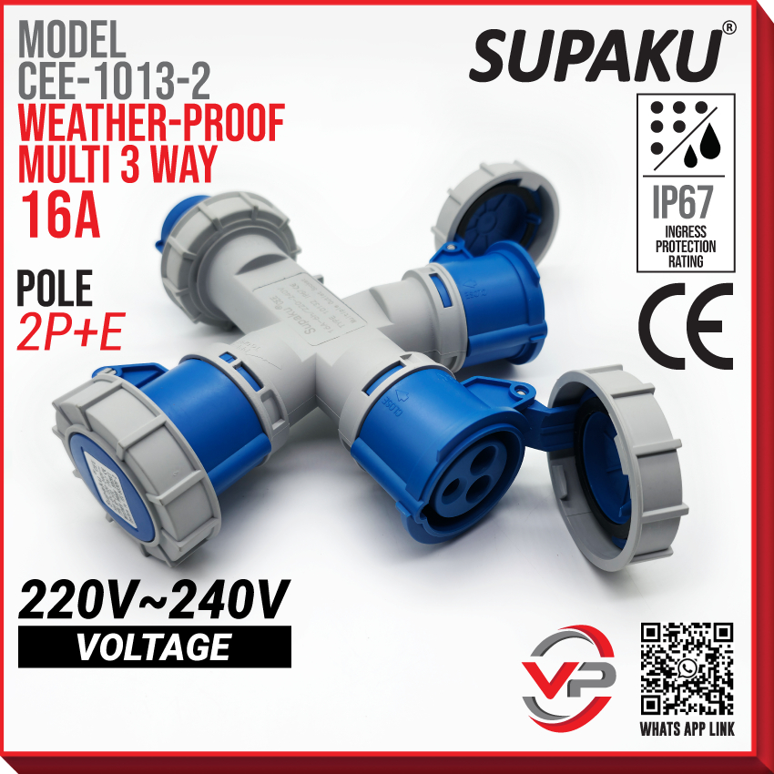SUPAKU CEE1013-2 Soket Multi 3-Hala 16A Weatherproof Multi 3-Way Socket ...