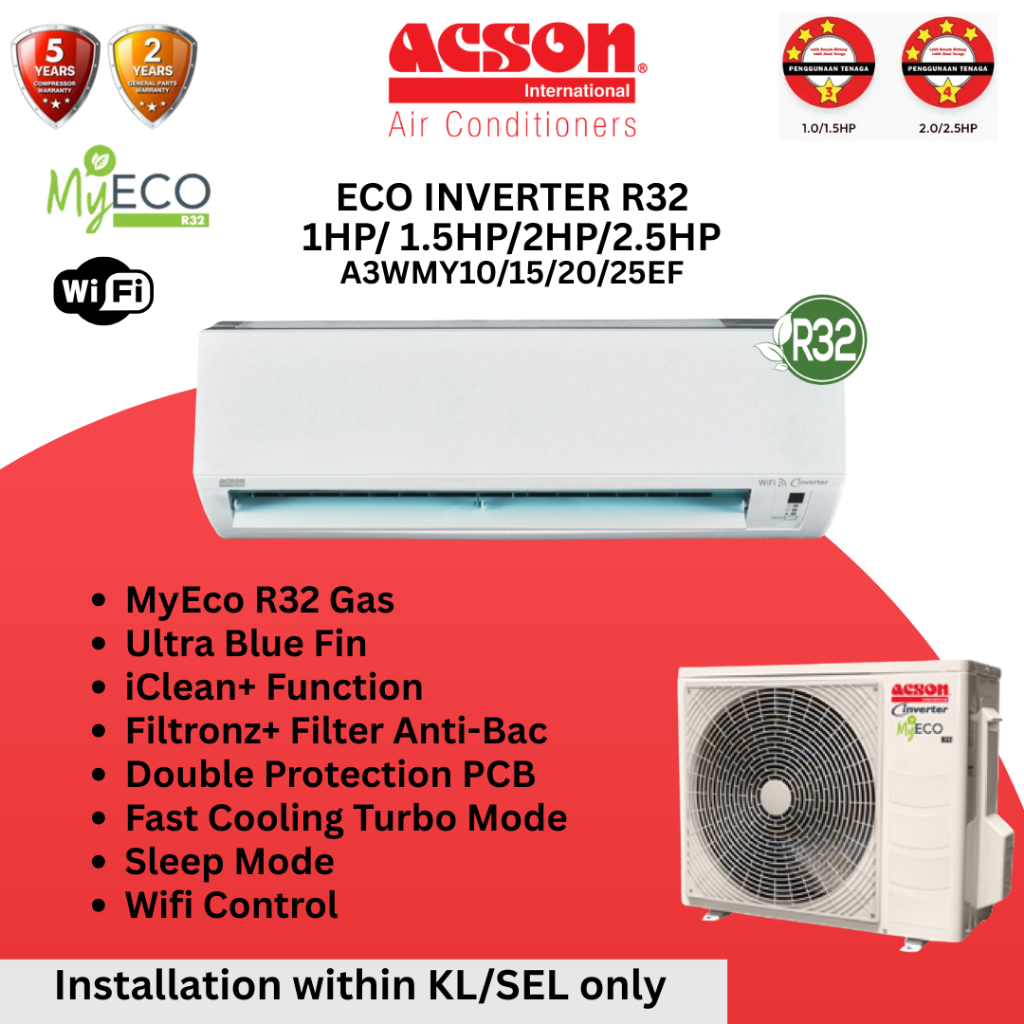Acson Eco Inverter 1HP 1.5HP 2HP 2.5HP Air conditioner | Shopee Malaysia