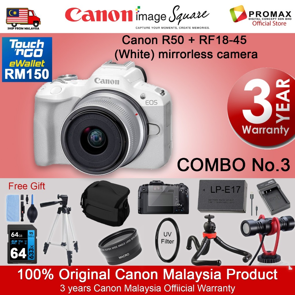 Canon EOS R50 18-45mm 55-210mm Mirrorless Camera Black/White (CANON ...