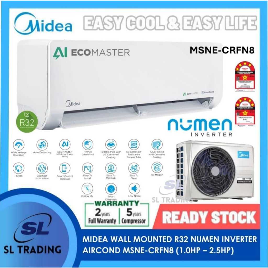 [INSTALLATION] MIDEA MSNE-CRFN8 WALL TYPE (NUMEN INVERTER) R32 AIR COND (1.0HP, 1.5HP, 2.0HP, 2 ...