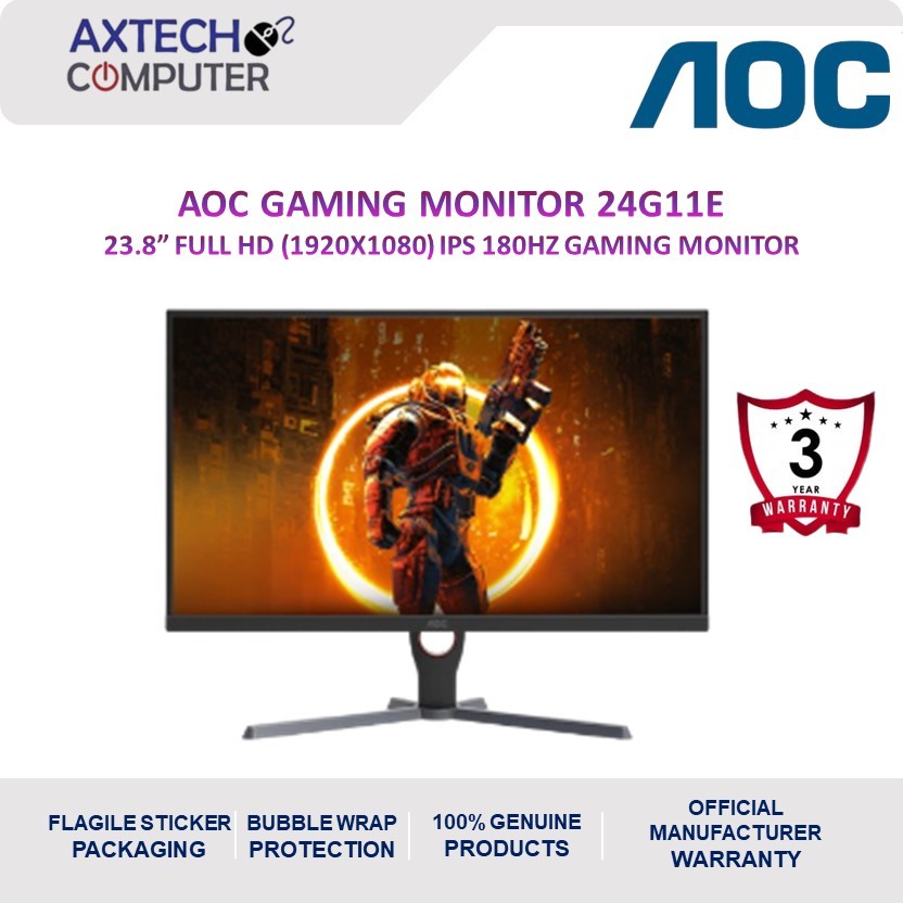 AOC 24G11E 23.8" FHD 180Hz Gaming Monitor ( HDMI, DP, 3 Yrs Warranty ...