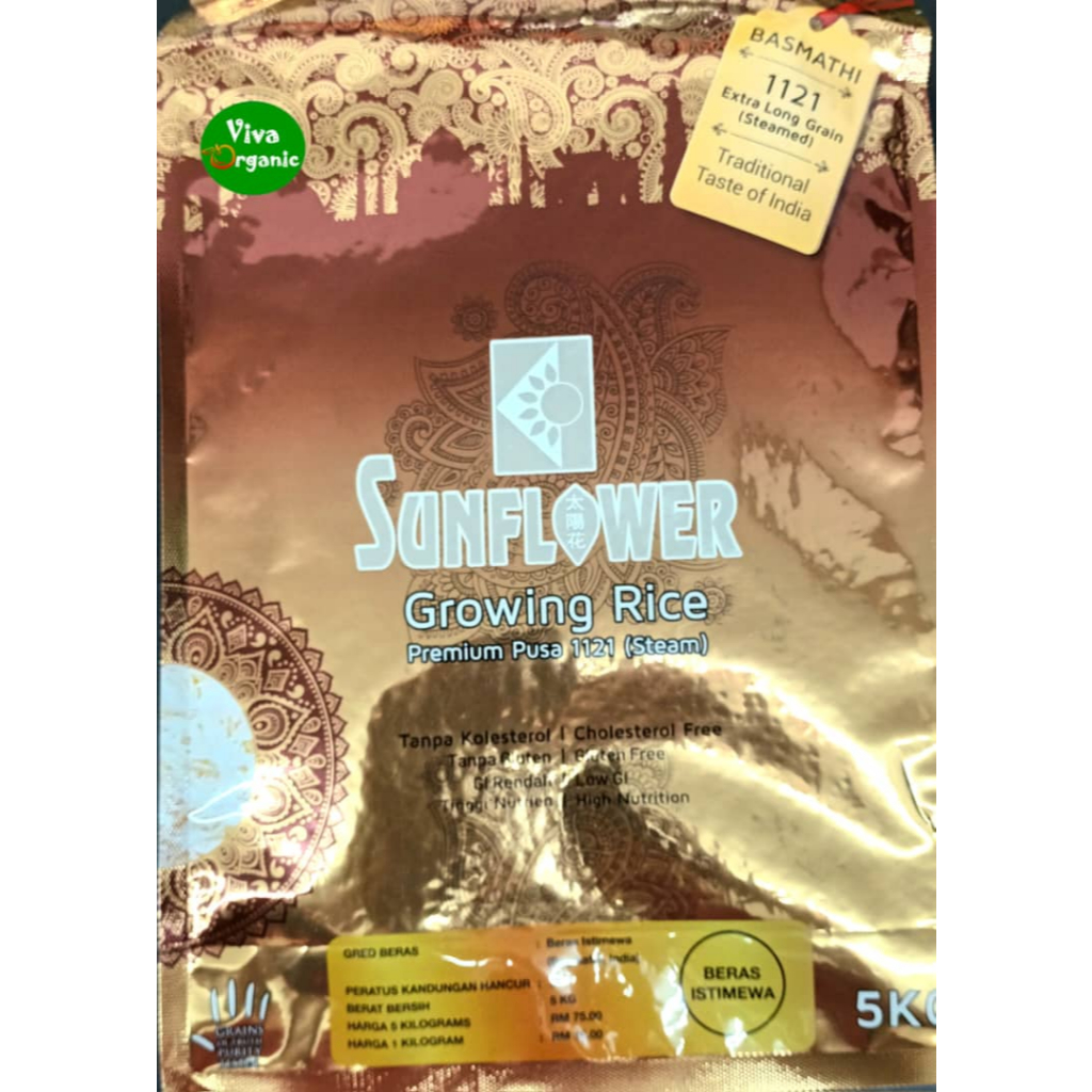Sunflower Basmathi Growing Rice (extra long grain) (Steam) 5kg | Shopee ...