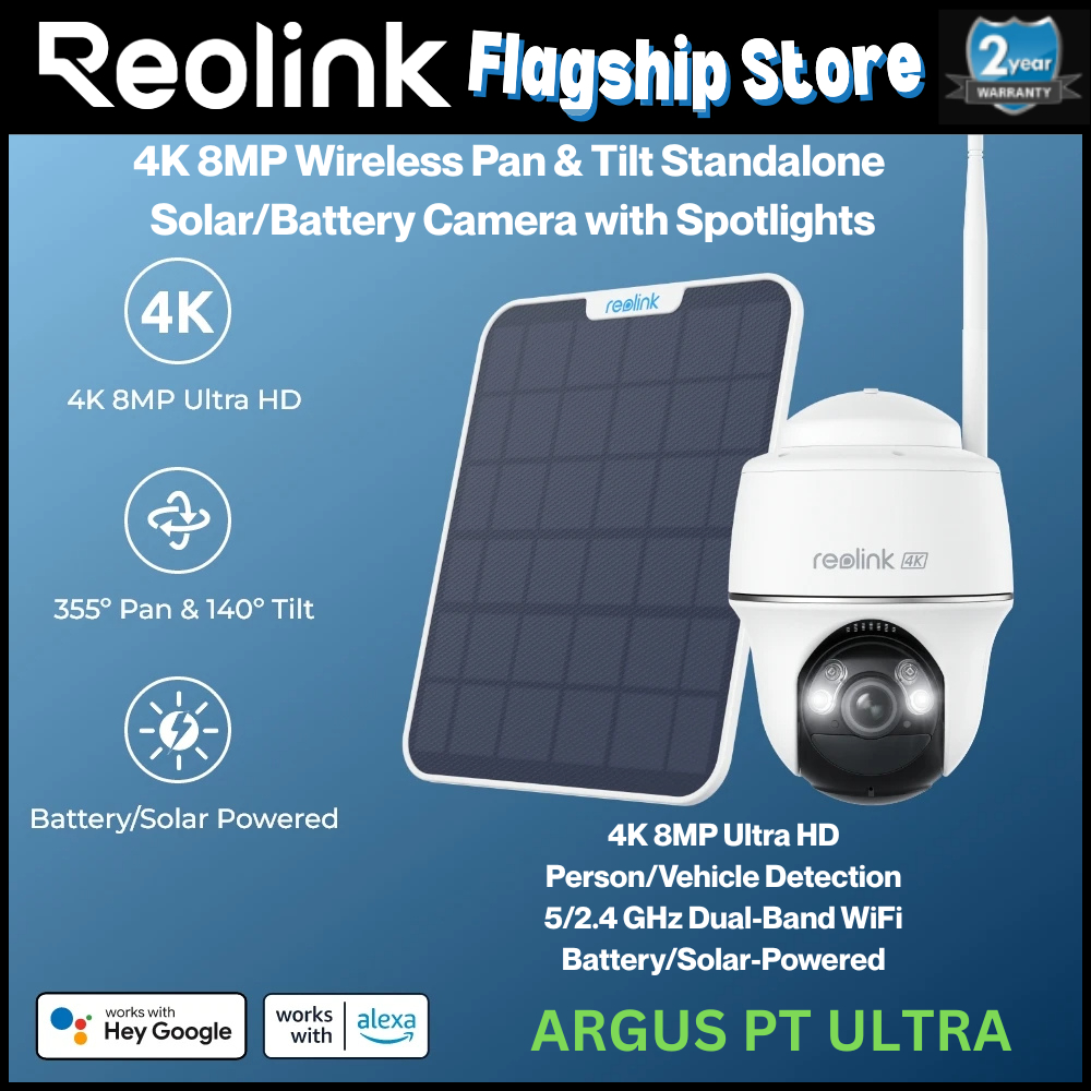 Reolink Argus PT Ultra 8MP Smart AI Wire-Free Pan-Tilt Security Camera | 16x Digital Zoom ...