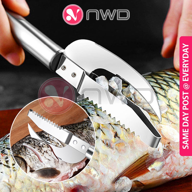 𝟯 𝗜𝗡 𝟭 》 Fish Scale Remover Scraper Stainless Steel Seafood Peeler Cleaner Knife Kitchen Tool ...