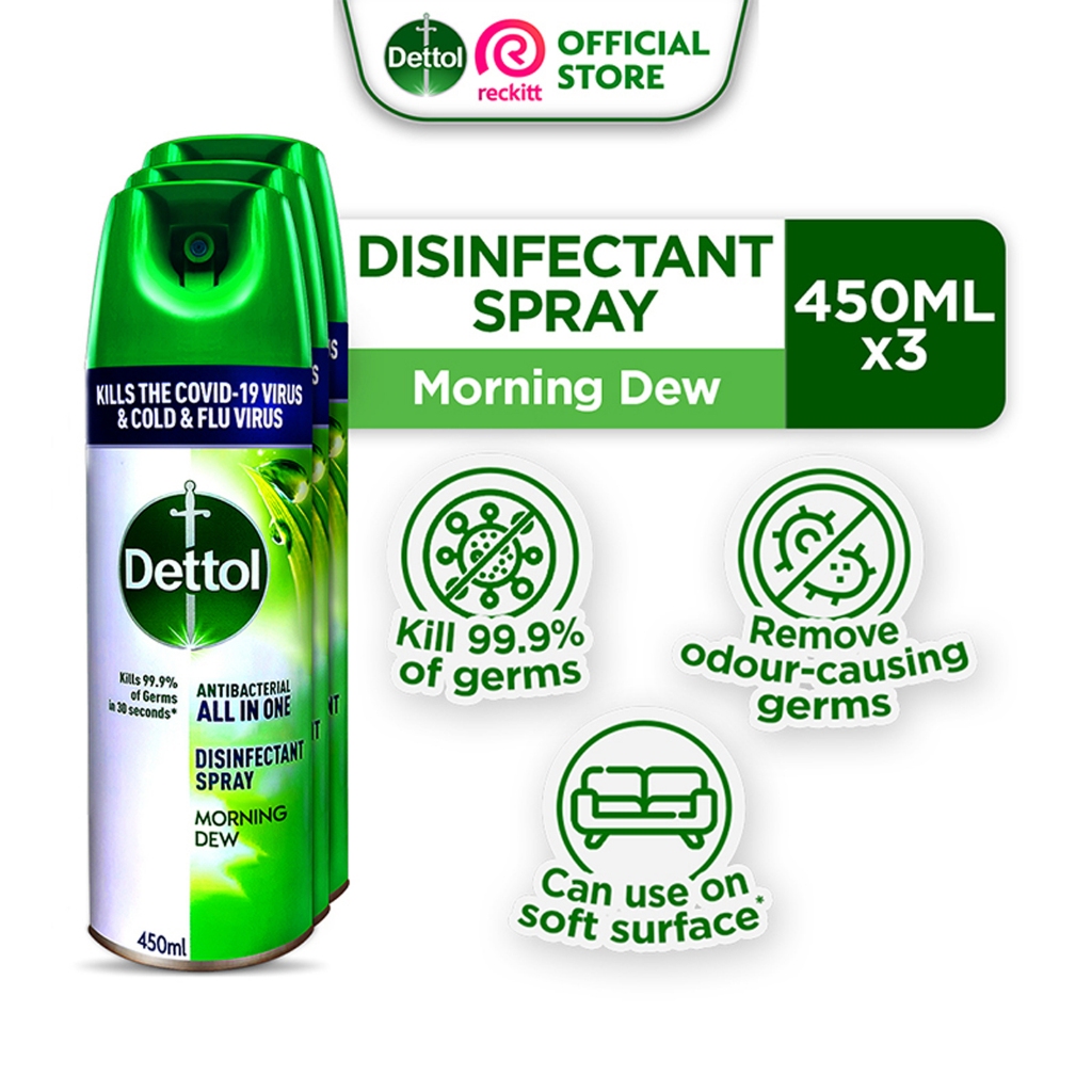 [Bundle of 3] Dettol Multi-Surface Disinfectant Spray Morning Dew 450 ...