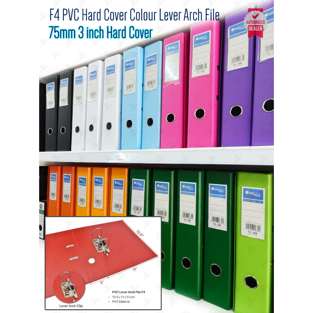 EMI | UNIPLUS F4 Lever Arch File PVC Hard Cover Colour 3inch 75mm 408 ...