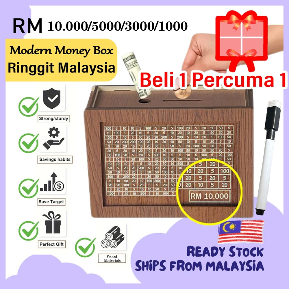 Ready Stock Wood Money Box With Pen Handmade Reusable Piggy BankWith ...