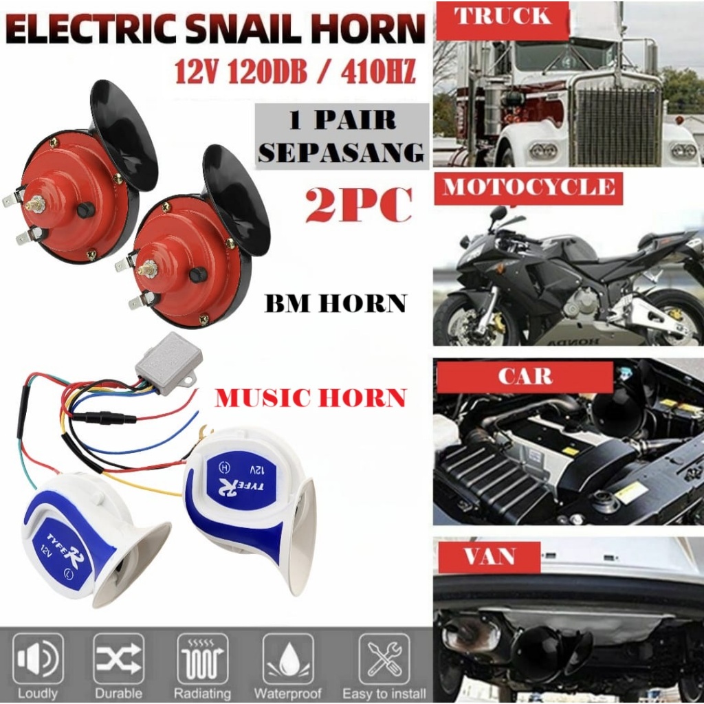 Car Horn Loud Snail Bm Horn 12v Music Horn Siput Kereta Horn Motorcycle ...