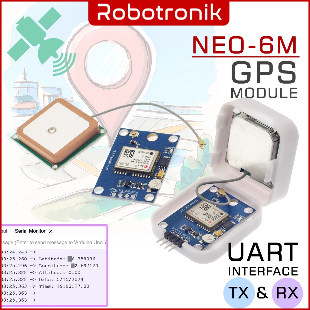 GPS Module NEO 6M Receiver w/ Ceramic Antenna, Track Location Time ...