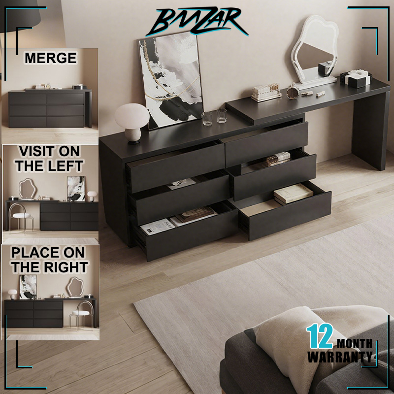 𝐁𝐌𝐙𝐀𝐑 Minimalist Dressing Table With Drawers 梳妝台 - Black/White Solid ...