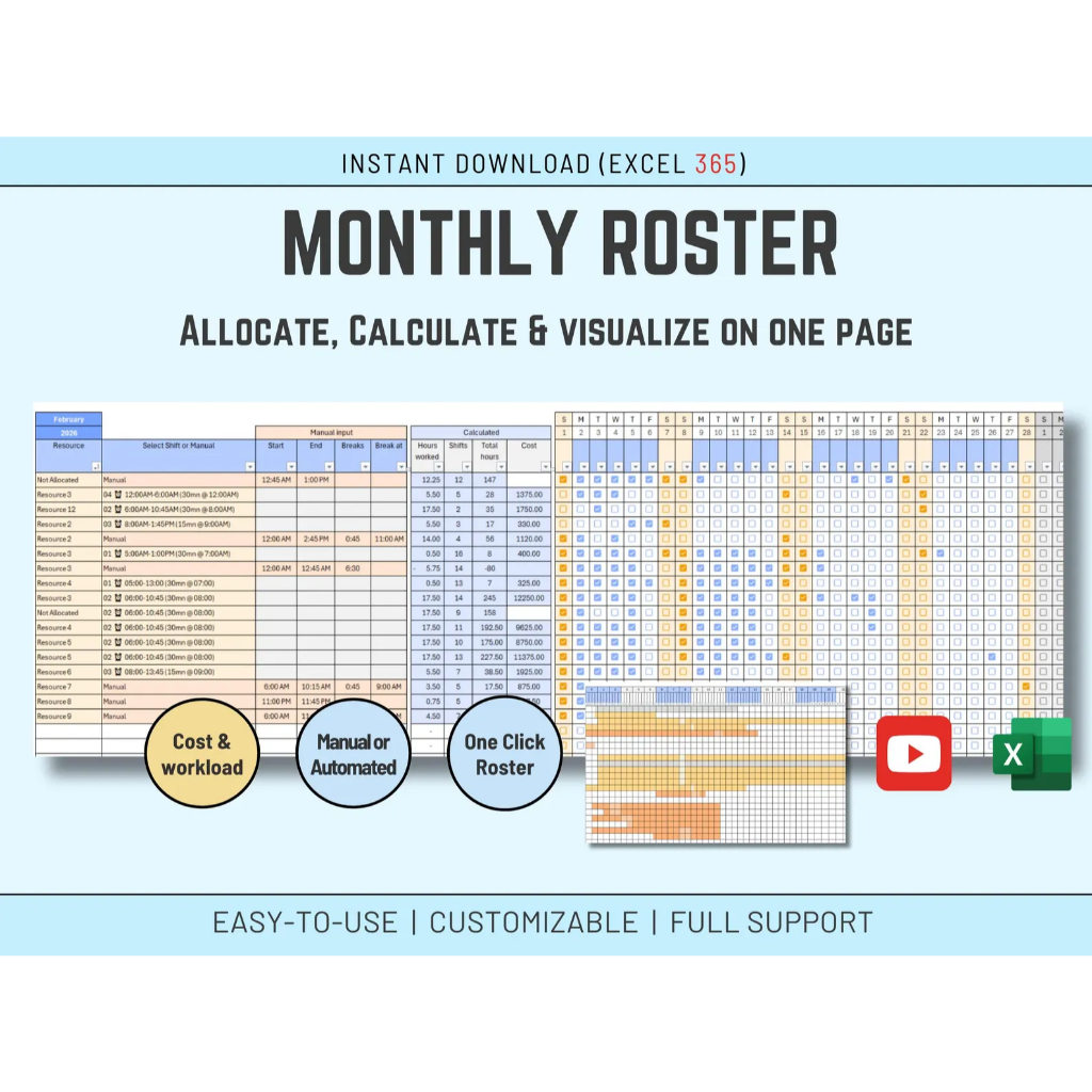 Monthly Excel Roster Template Employee Shift Schedule Staff Planner ...