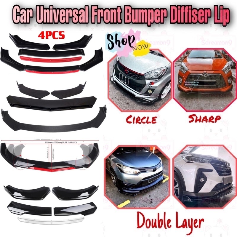 Car Universal FRONT BUMPER DIFFUSER Lip Wrap Angle Splitters Black (ALL ...