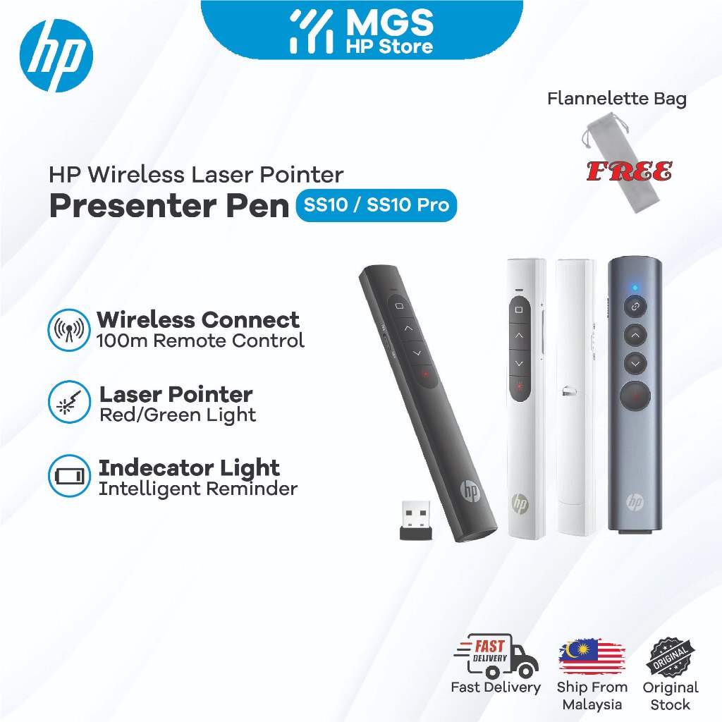 HP SS10/SS10 Pro Wireless Presenter Pen PowerPoint Clicker Remote Laser Pointer Presentation ...