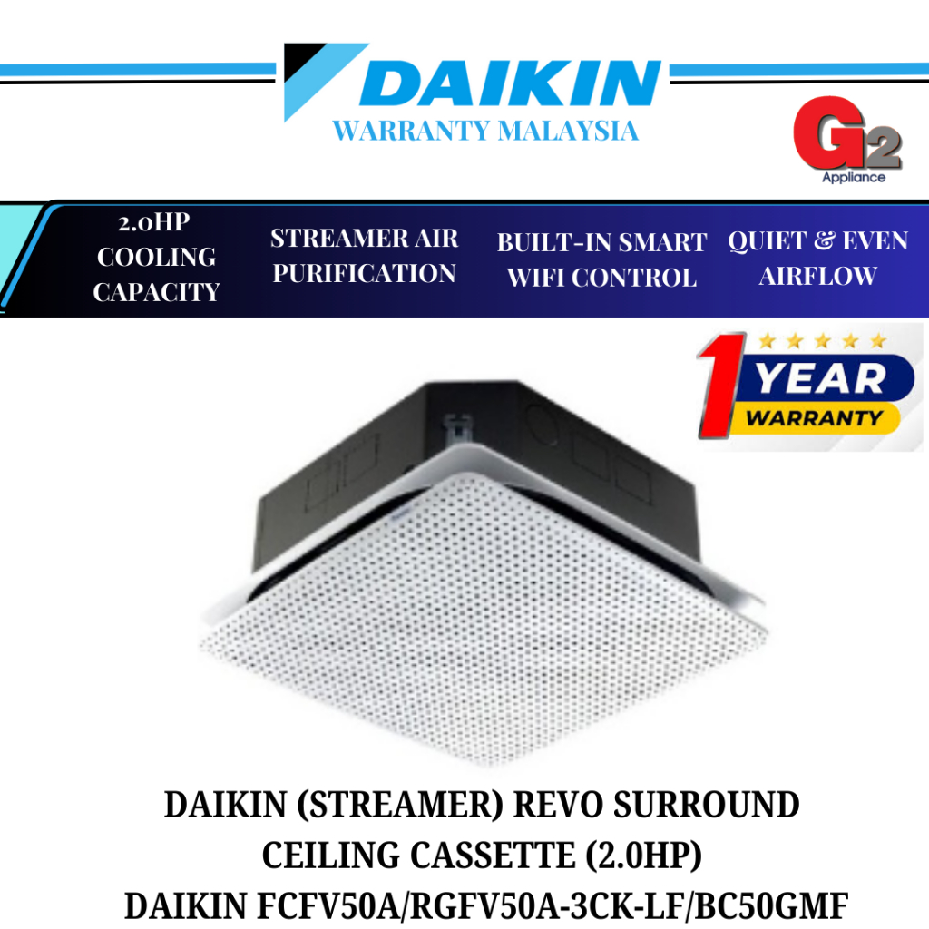 DAIKIN 2.0HP REVO SURROUND CEILING CASSETTE (STREAMER + WIFI) FCFV50A ...