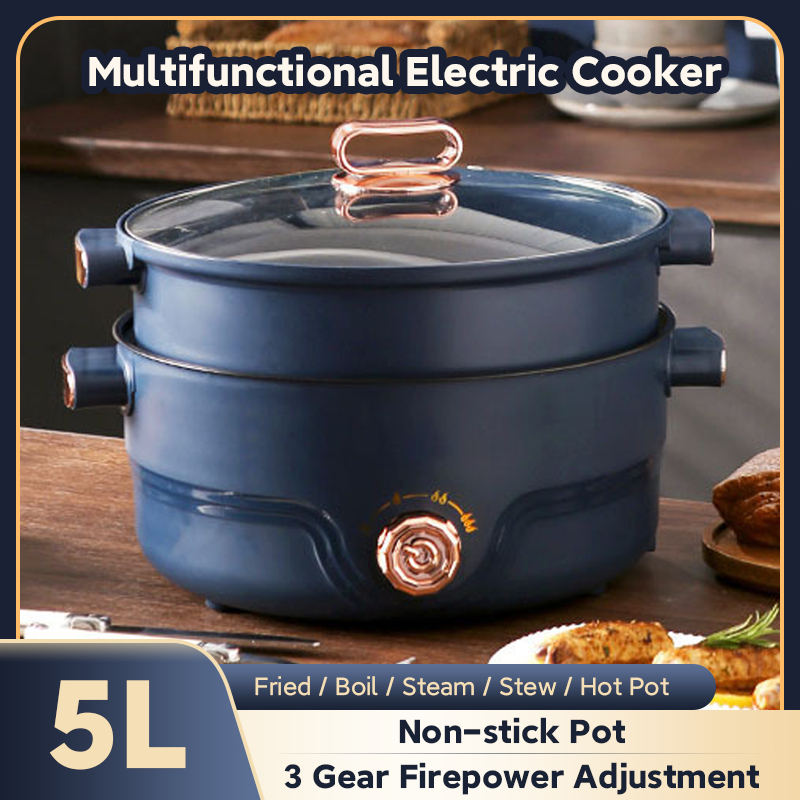 5L Electric Cooker With Steamer 电煮锅 28CM Multifunctional Non-Stick Rice ...