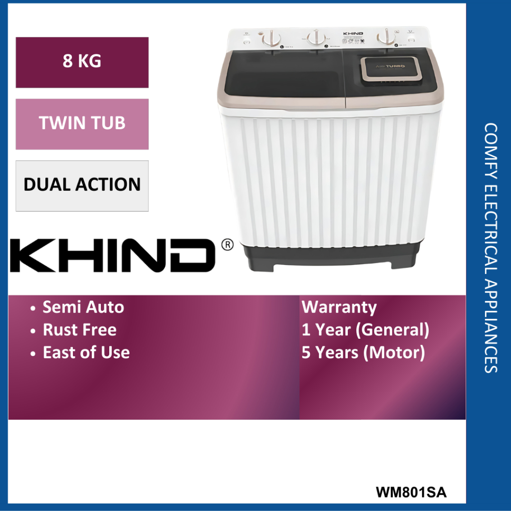 KHIND 8kg Semi-auto Washing Machine WM801SA | Shopee Malaysia