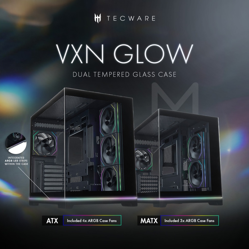 TECWARE VXN [ GLOW / GLOW M ] - Mid Tower Dual T.G PC Case With Pre-Installed ARGB Fans & ARGB ...