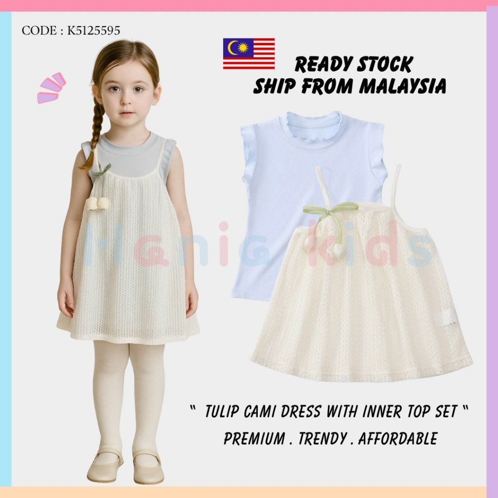 Hania Set Gaun 2 Helai Budak Perempuan Biru Muda Hiasan Bunga 2-8 Tahun ...